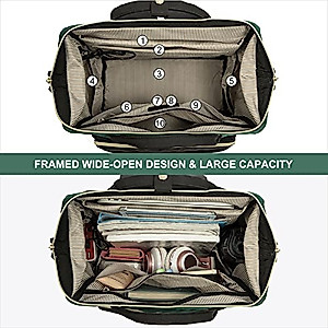 LOVEVOOK Laptop Backpack Purse for Women, 17 Inch Computer Business Stylish Backpacks, Doctor Nurse Bags for Work, Casual Daypack Backpack with USB Port, Dark Green-Black