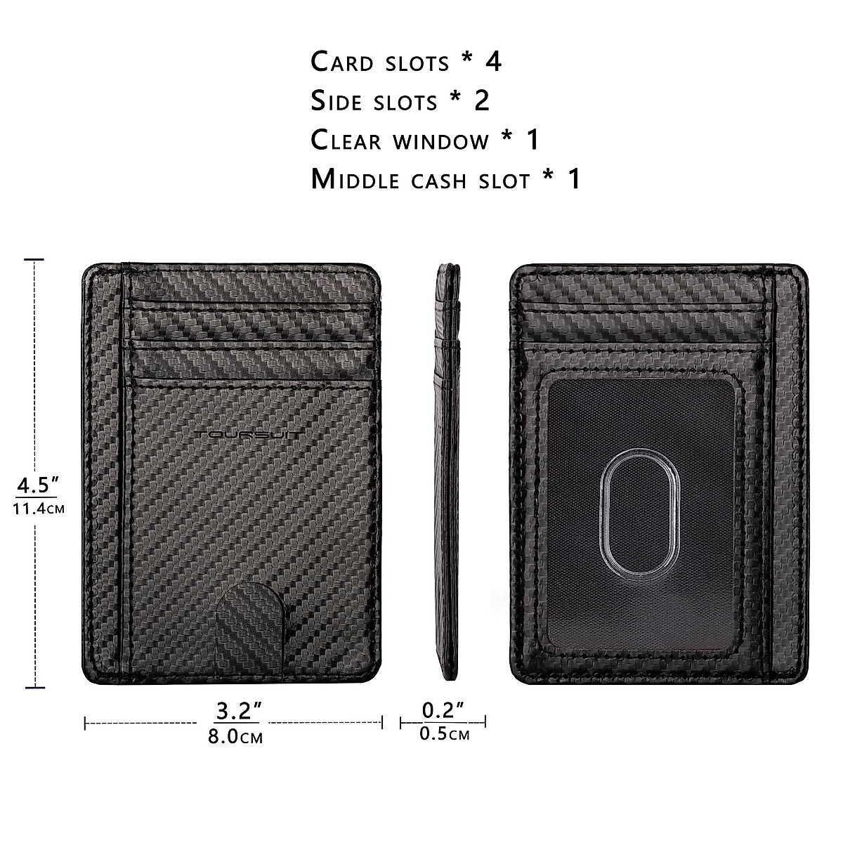 TOURSUIT Travel Minimalist Slim Front Pocket Wallet for Men Women, RFID Blocking Credit Card Holder Case (Carbon Fiber Black)