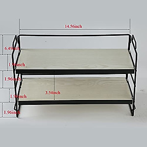 woodsky Desk Organizer Wooden Countertop Shelf with Metal Frame for Home & Office Supplies Adjustable Tabletop Storage and Display Stand for Living Room, Kitchen, Bedroom (Beige)