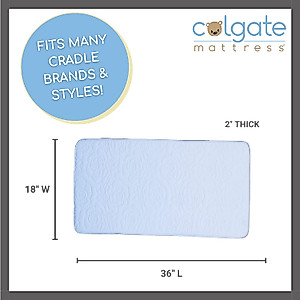 Colgate Mattress Cradle & Bassinet Mattress - GREENGUARD Gold Certified, Reversible Bassinet Pad with 2” Thickness, Wrapped in Waterproof Quilted Cover - 18” X 36” X 2”