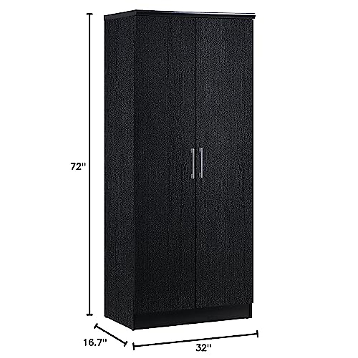 HODEDAH IMPORT 2 Door Wardrobe with Adjustable/Removable Shelves & Hanging Rod, Black