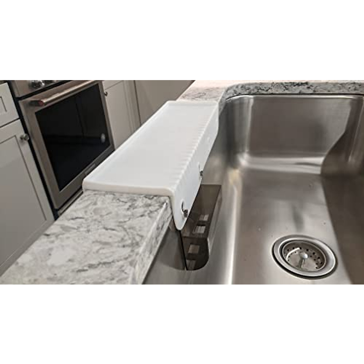 SiliSink Silicone Sink Edge Guard - Kitchen Sink Guard and Edge Protector - ONLY FITS 3.75”-4” Wide Stone Lip - Protects Stone Counters from Chipping and Damage - 14” Length - White