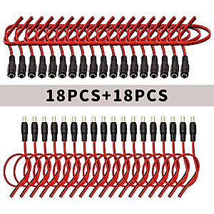 DaFuRui DC Pigtail，18 Pairs 12V 2A DC Male Female Power Pigtail Cable Connector Wire 2.1x5.5mm DC Power Connectors for CCTV Security Camera and 12V Power Supply Adapter