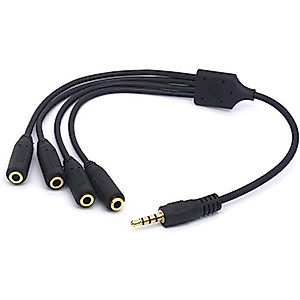 PIIHUSW 3.5mm Headphone Splitter Cable, 4 Pole 1/8 Inch TRRS AUX Stereo Jack 1 Male to 4 Female Adapter Cord