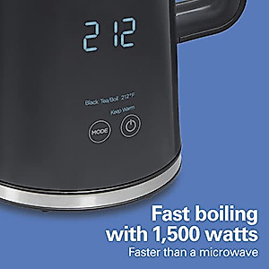 Hamilton Beach 41033 Digital Electric Tea Kettle, Hot Water Boiler & Heater 1.7 L, 5 Preset Modes + Keep Warm, Fast Boil 1500W, BPA Free, Cool-Touch Stainless Steel Exterior, Black