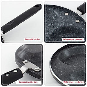 Liampo Non Sticking Frying Pan 4 Round Molds Egg Pan Medical Stone Pancake Pan Evenly Heated Comfortable Plastic Handle One Wipe is Clean