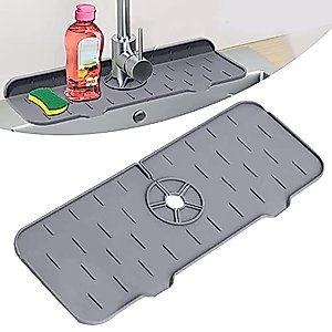 Silicone Faucet Sink Mat Sink Splash Guard, Sink Drain Pad Behind Faucet, Bathroom Drip Protector Splashback Countertop Protection Faucet Handle drip Catcher (Silica Gel(Grey 1pcs)) (B)