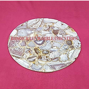 12" Inch Round Natural Brown Agate Coffee Table with Metal Base, Agate Table, Stone Coffee Table, Agate Table Top, Agate Round Coffee Table