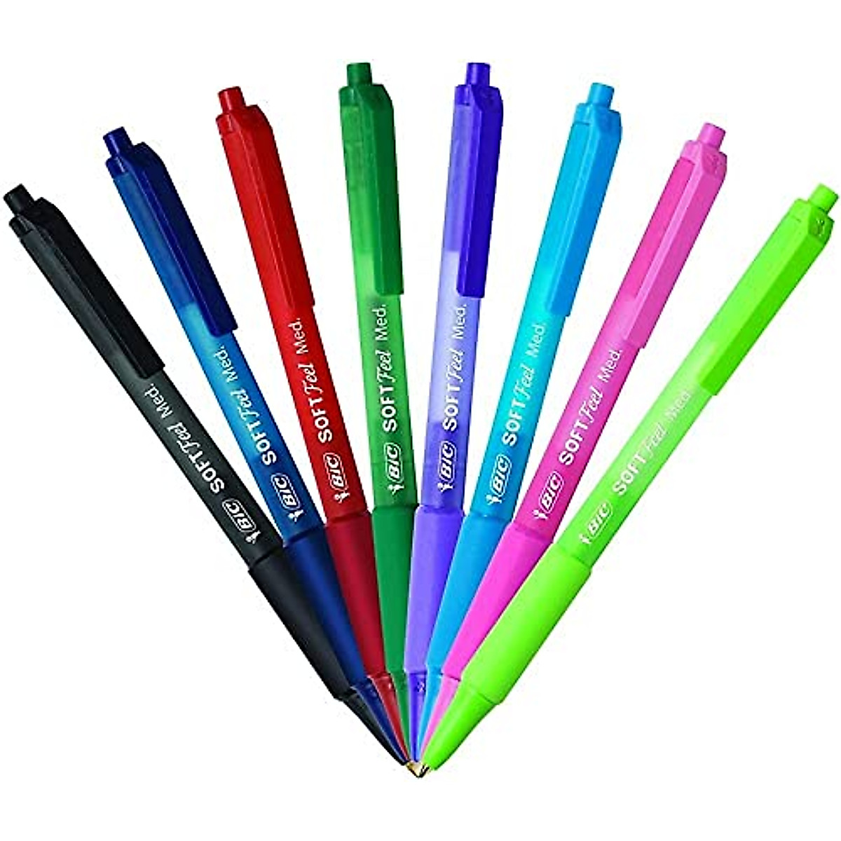 BIC Soft Feel Fashion Retractable Ball Point Pen Medium, Assorted, 12 Pack