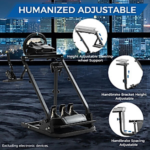 Hottoby Racing Steering Wheel Stand Foldable & Dual Shift Levers Fit for Logitech/Thrustmaster G25 G27 G29 G920 G923 T150 T248 T300 Multi-level Easy Storage & Install Cockpit,No Wheel & Pedals