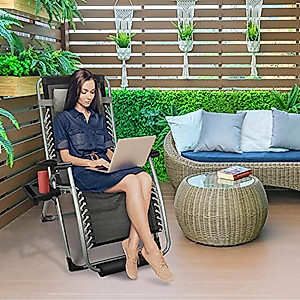 Slendor Zero Gravity Chair 26In,Padded Patio Lounge Chair with Headrest, Upgrade Aluminum Alloy Lock, Cup Holder, Gravity Recliner Chair for Indoor Outdoor,Support 440lbs, Gray
