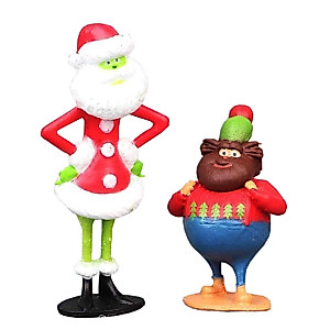 12pcs Green Monster Stole Christmas Cake Topper Action Figure Toy Dolls Set PVC Model Collections Chrismas Decoration