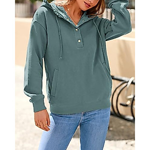 PRETTYGARDEN Ladies Pullover Hoodies Tops Drawstring Long Sleeve Thick Sweashirt Cozy Warm Winter Clothing With Pockets(Solid Grey Green,Medium)