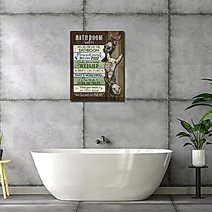 Funny Bathroom Decor Wall Art Donkey Bathroom Rules Wall Decor Rustic Farmhouse Bathroom Signs Canvas Painting Print Bathroom Pictures Decor Artwork Framed Bath Laundry Toilet Home Decoration 12"x16"