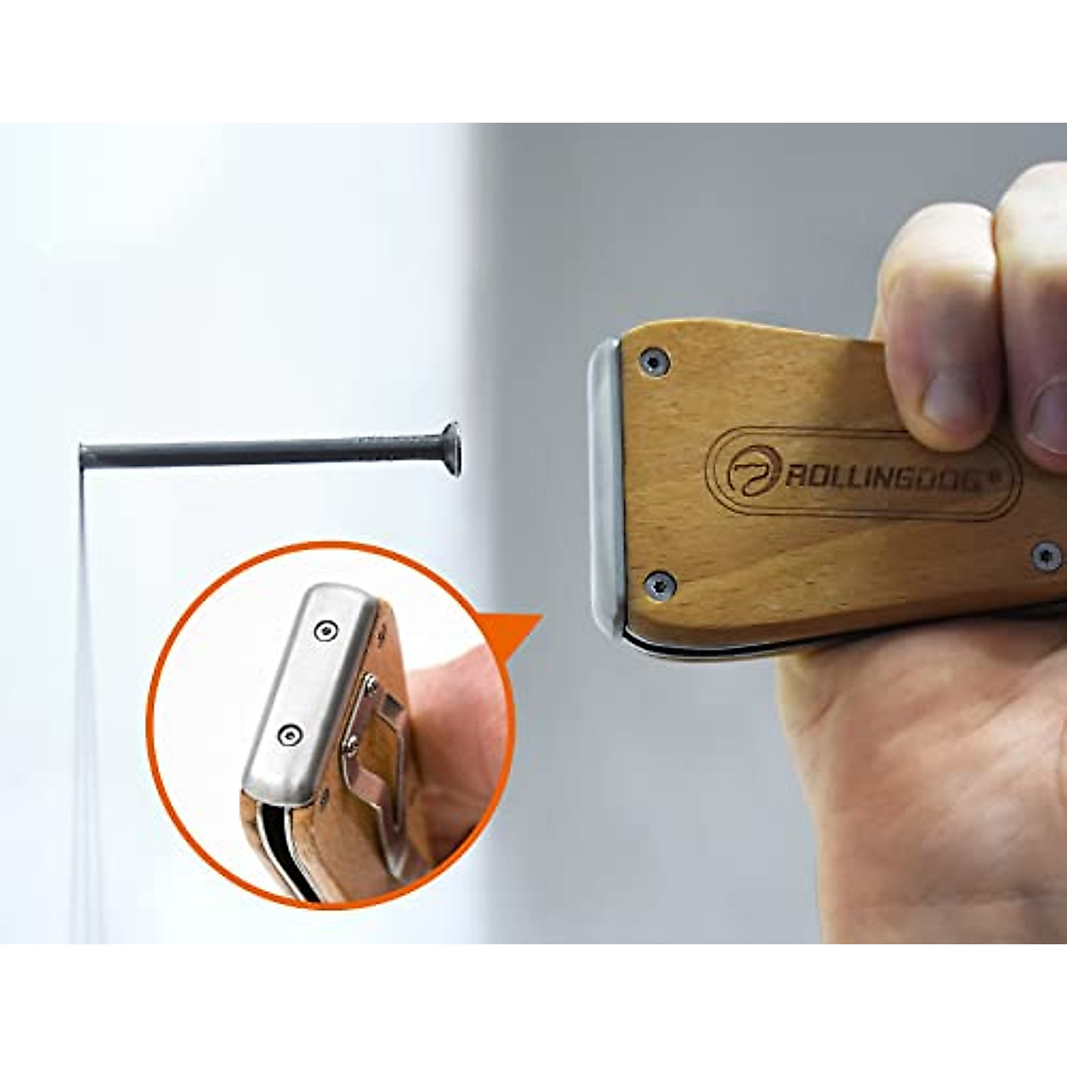 ROLLINGDOG Paint Scraper-Folding Painters Tool 9-in-1 Beech Wooden Handle Includes Paint Roller Cleaner, Nail Puller, Putty Knife Scraper, Hammer End