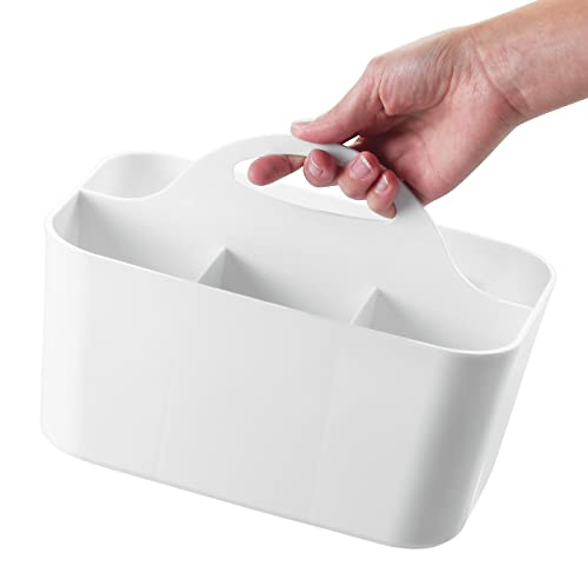 mDesign Small Plastic Shower/Bath Storage Organizer Caddy Tote with Handle - Dorm, Shelf, Cabinet - Soap, Shampoo, Conditioner, Combs, Brushes, Lumiere Collection, 2 Pack, White