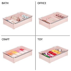 mDesign Plastic Stackable Eyeglass Case Storage Organizer with Hinged Lid for Unisex Sunglasses, Reading Glasses, Fashion Eye Wear, Protective Glasses, 5 Sections, Ligne Collection, 2 Pack, Light Pink