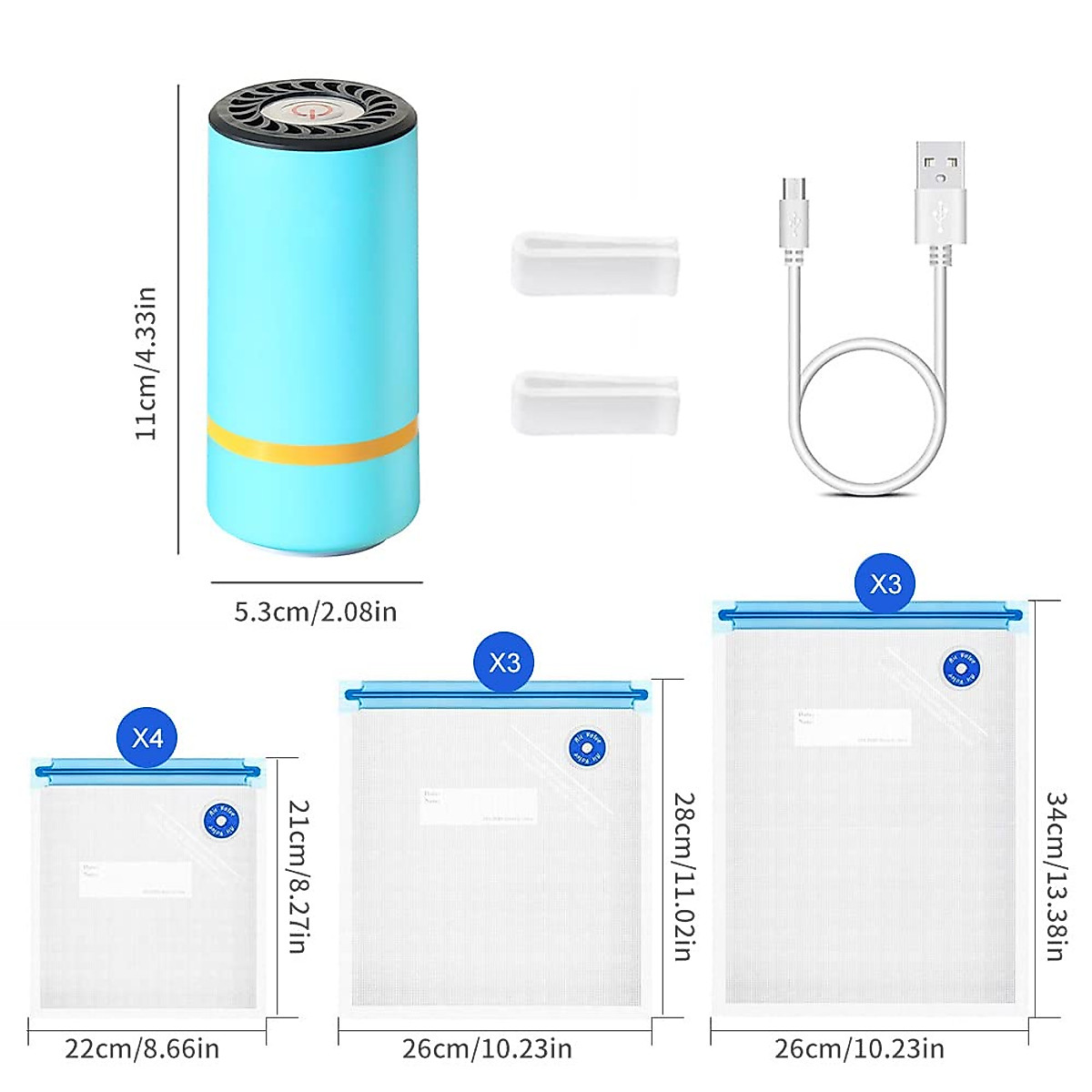 Sous Vide Bag & Handheld Vacuum Sealer, Portable Mini Vacuum Sealer with 10 PCS Reusable Food Storage Zipper Sous Vide Bags for Anova,Joule Cookers, Rechargeable Small Electric Vacuum Sealer Pump Set