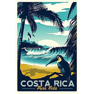 Magnet 3x4 inch Vintage Art Costa RICA Pura Vida Sticker - Old Rican Logo Travel Coast Magnetic Magnet Vinyl Sticker