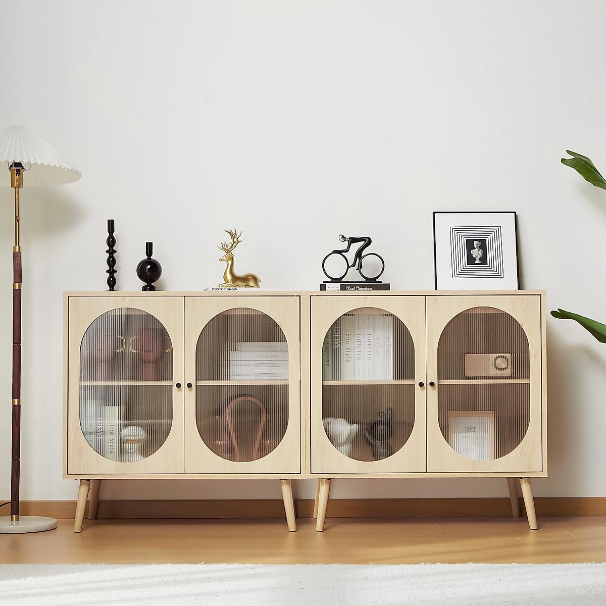 PHOYAL Sideboard Buffet Cabinet, Modern Sideboard Cabinet Accent Storage Cabinet with 2 Doors and Adjustable Shelves Storage Cabinet for Kitchen, Living Room, Hallway, Natural X 2