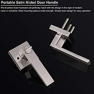 Knobonly 6 Pack Square Privacy Door Handle Keyless Lockset Brushed Nickel Bedroom Bathroom Interior Door Lever Locked Inside with Turn-Button