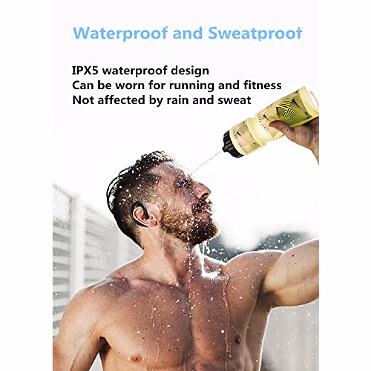 Wireless Bluetooth Headphone, Painless Wearing Headset with Mic for Cell Phone, Non Ear Plug Non Bone Conduction Ear Hook Earbuds, Lightweight, Waterproof Earpiece for Business/Office/Sports (Black)