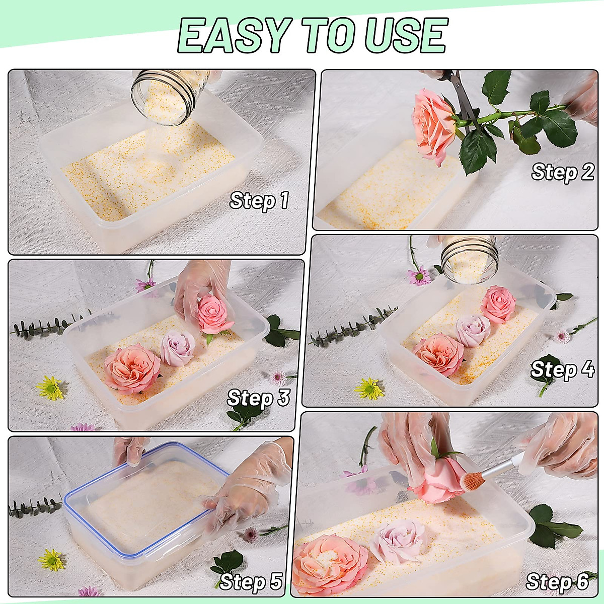 Eazy2hD Silica Gel Flower Drying Crystals Desiccant 5LBS with Sealed Container & Gloves for Wedding Flowers Bouquet Preservation Kit