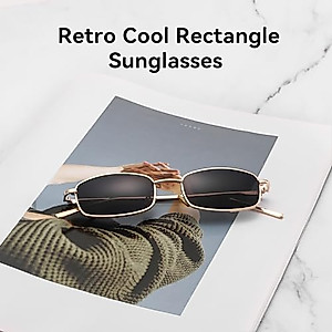 Dollger Retro Rectangle Sunglasses for Women Men Square Narrow Hip Hop Small Frame Sun Glasses
