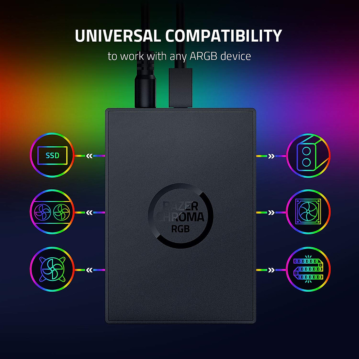Razer Chroma Addressable RGB Controller: Compatibility - 6 Addressable RGB Headers - Powered by Razer Chroma RGB - Supported by Razer Synapse 3 - SSD Mounting Points