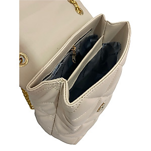 SANMORRİS Crossbody Bag for Women, Medium Shoulder Bag Vegan Purses and Handbags with Faux Leather and Chain.(Cream color)