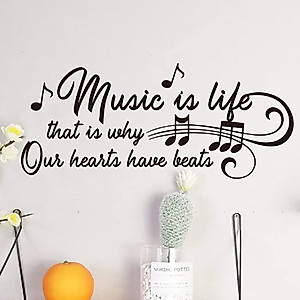 Music is Life That is why Our Hearts Have Beats Notes Music Score Instrument - Carved Black Vinyl Wall Decal Art Letters Quotes Home Decor Wall Letters Without Transparent Edge Not Printed Sticker