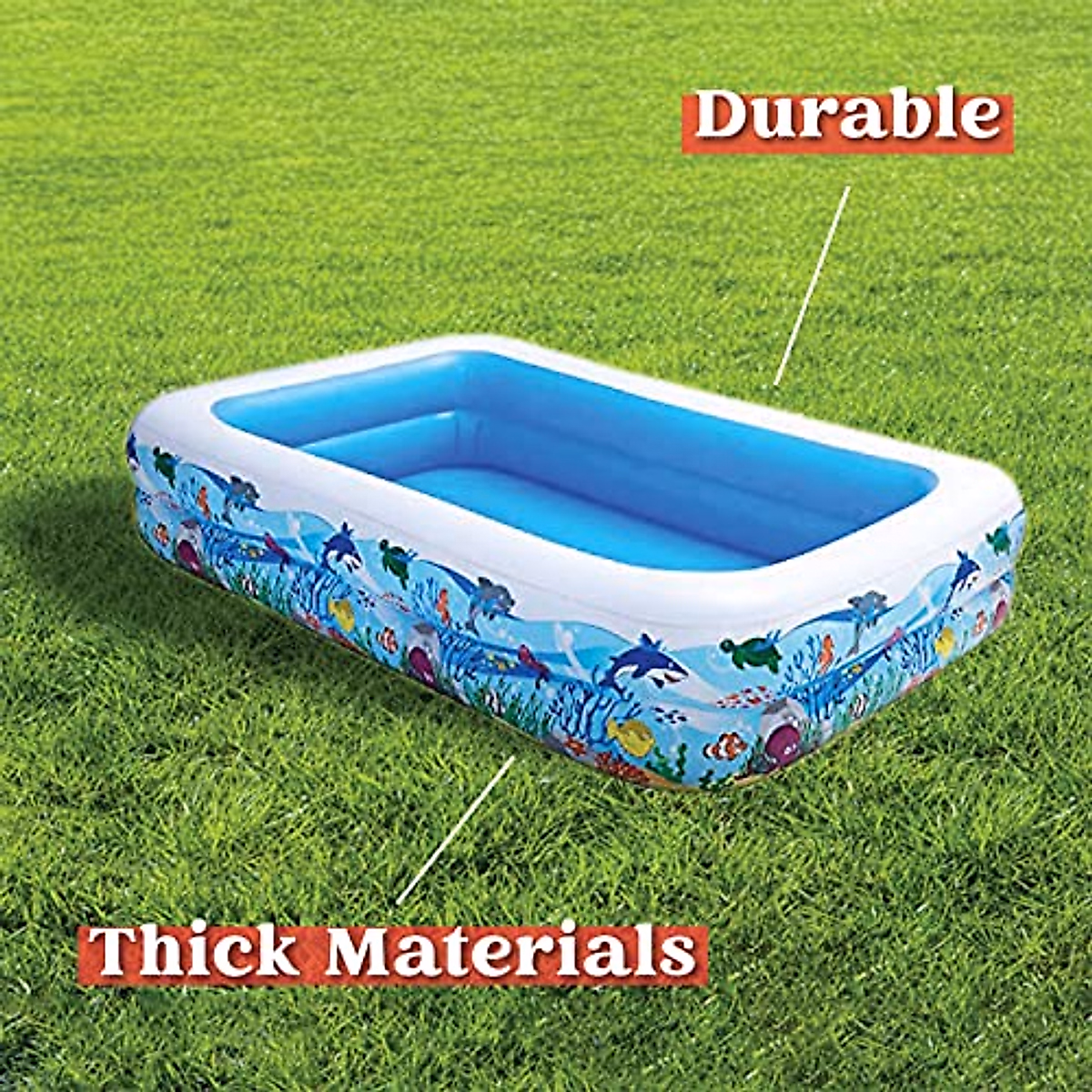 JOYIN Inflatable Swimming Pool, 103" x 69" x 20" Giant-Size Swim Center Kiddie Pool Ocean Pattern for Summer Water Fun Kids Family Outdoor Indoor Activity