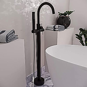 Westbrass DF02043-62 Floor Mount Freestanding Bathtub Filler Faucet with Handheld Shower, Matte Black