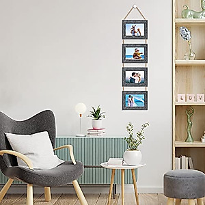 snzimtty Hanging 4 picture frame Collage 4x6,Distressed Wood Farmhouse Finish,Four Photo Frame 4x6 with High Definition Glass for Desk,Grey Wood Grain