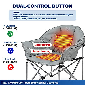 LILYPELLE Oversized Heated Camping Chair, Patio Lounge Chairs with 3 Heat Levels, Portable Folding Heated Chair Round Moon Saucer Folding Lawn Chair Outdoor Chair for Camping, Lounge Patio