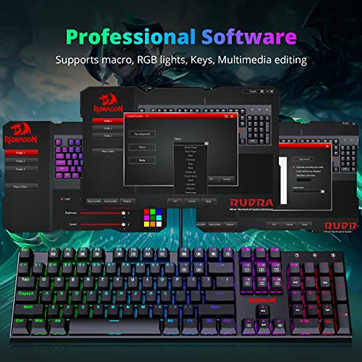 Redragon Mechanical Gaming Keyboard with Red Switches, Wired Keyboard Mechanical with RGB Backlit, Fully Progammable, Durable Aluminum Frame, Anti-Ghosting for PC Windows Mac, K565, Black