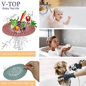 Shower Drain Hair Catcher Tub Stopper, V-TOP Drain Cover for Shower to Catcher Hair, Silicone Bathtub Drain Plug Suit for Bathroom Kitchen and Laundry, 4 Pack