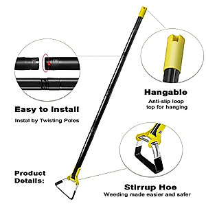 FANFX Adjustable Hula Hoe Garden Tool 5.25FT Long Handle Weeding Loop Stirrup Hoe for Weeding and Loosening Soil