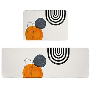 Boho Middle Century Kitchen Rugs and Mats Set of 2, Non-Skid Bathroom Rugs Modern Geometric Abstract Art Washable Kitchen Runner Floor Mat for Sink/Laundry Room/Office, 23.6"x35.4"+23.6"x70.9"