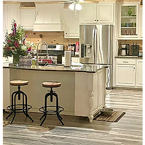 Lisuden Industrial Farmhouse Bar Stools Set of 2, Black Metal Base, Wood Seat, Adjustable Height 24.8-30"