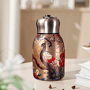 Insulated Tumblers with Lid, Portable Peacock Stainless Steel Vacuum Thermos Cup, Travel Coffee Mug, Leak Proof Double Walled Coffee Tumbler for Iced and Hot Drinks