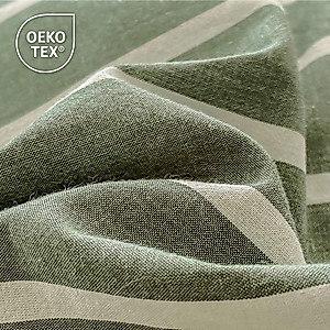 JELLYMONI Bedding Duvet Cover Twin Size - 100% Washed Cotton Linen Like Textured Striped Comforter Cover, 3 Pieces Breathable Soft Bedding Set with Button Closure (Green&White Stripe, Twin 68"x90")