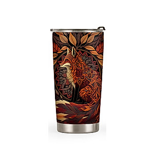 20oz Autumn Fox Mandala Gifts for Fox Lovers, Gifts for Her Unique Birthday Gifts for Women, Daughter, Sister, Friends, Inspiration Gifts for Women, Fox Tumbler Cup, Travel Coffee Mug with Lid
