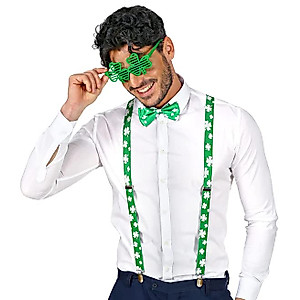 FGSS St. Patricks Day Shamrock Suspenders for Women Men - Adjustable Y-Back Braces Parade Party Accessories