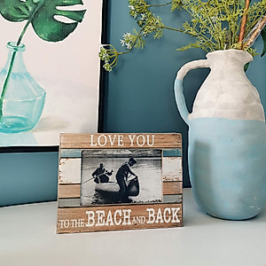 NIKKY HOME 4" x 6" Beach Photo Picture Frame Wooden Box Sign with Glass Cover for Tabletop and Wall Mounting