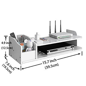 Catekro Floating Wall Shelf for WiFi Router, Router Fences, Comes with Four Shelf Brackets and 100 pcs Black Cable Zippers, Floating Shelf for Cable Boxes, Digital Media Router, Games Consoles