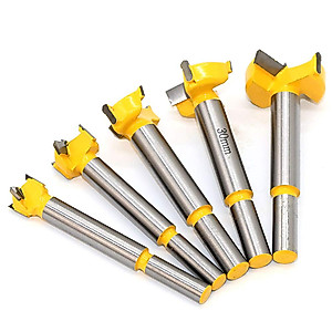 Yakamoz 5Pcs 15-35mm Carbide Forstner Drill Bit Set Hinge Hole Saw Cutter Wood Slabs Flat Wing Boring Drill Bits Auger Opener Woodworking Tool