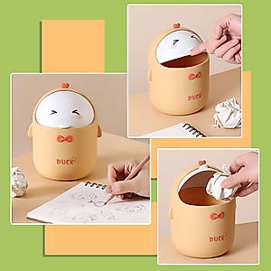 QLFJ-FurDec Cute Desktop Trash Can Wastebasket with 90 Trash Bags, Creative Mini Countertop Garbage Can with Lid, Small Plastic Storage Bin for Home Kitchen Dressing Office Kids Bedroom(Yellow)