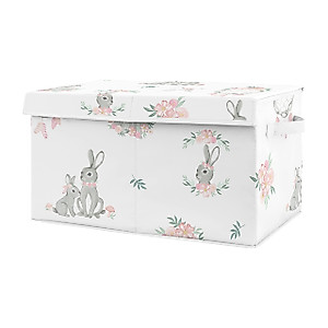 Sweet Jojo Designs Woodland Bunny Floral Girl Small Fabric Toy Bin Storage Box Chest For Baby Nursery or Kids Room - Blush Pink and Grey Boho Watercolor Rose Flower Forest Rabbit