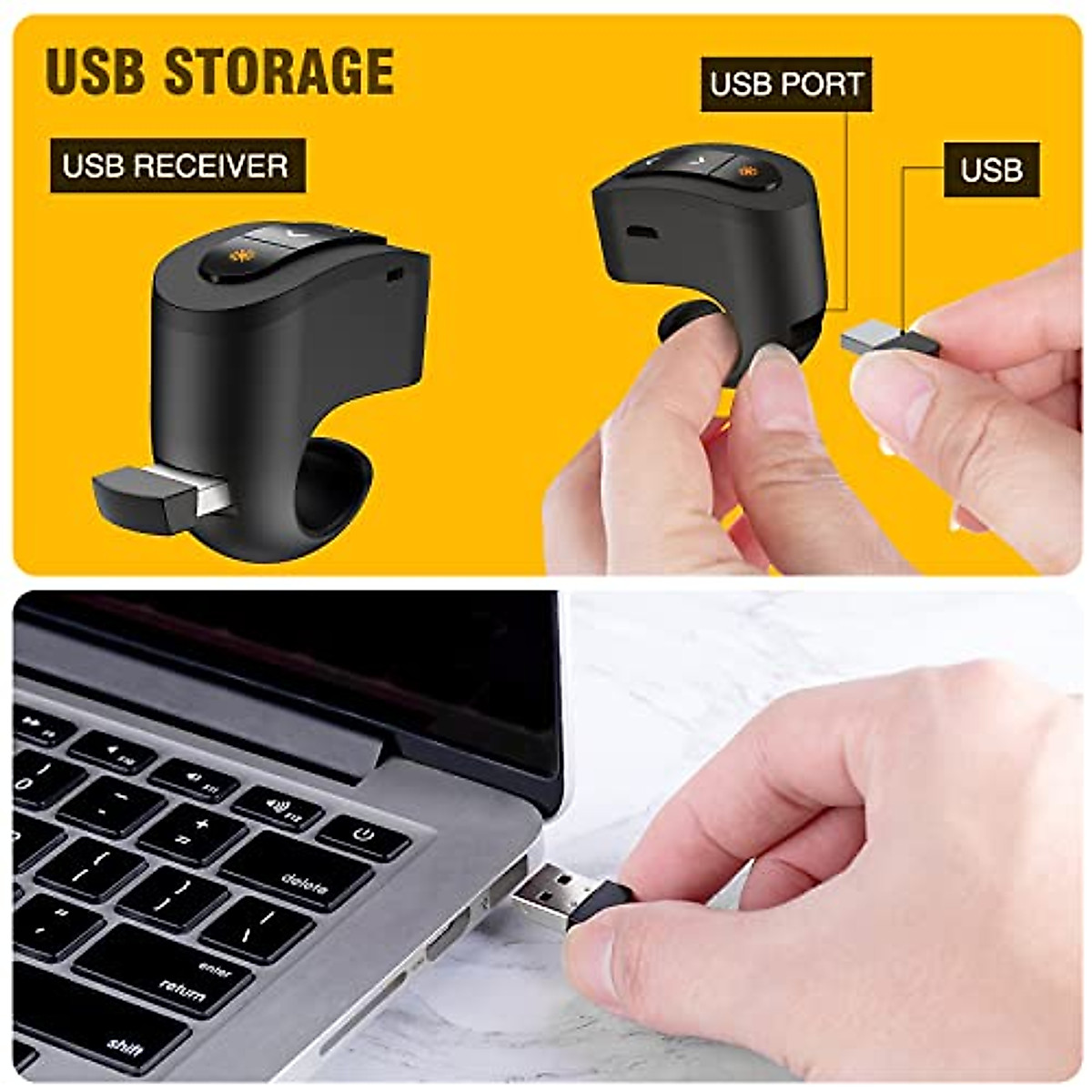 Presentation Clicker USB Rechargeable Powerpoint Clicker, Finger Ring RF 2.4GHz Wireless Presenter Remote Clicker for Powerpoint Presentations for Mac Laptop PC